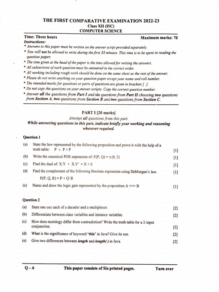 ISC 1st Comparative 2022 Marking Scheme | PDF | Constructor (Object ...