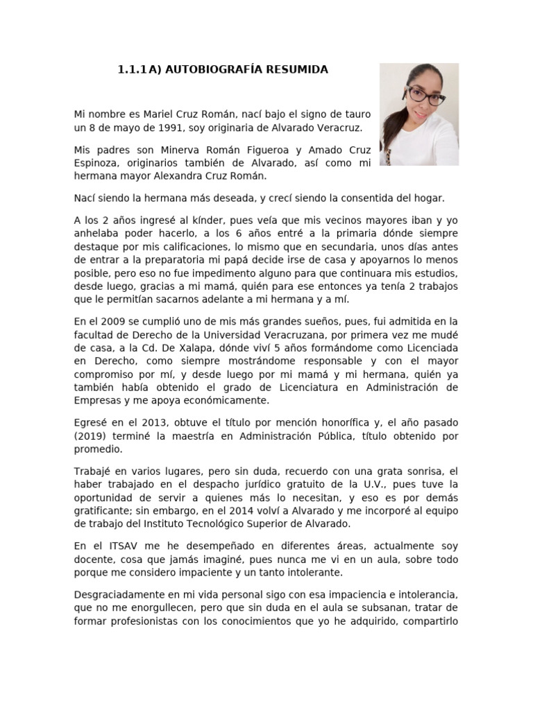 Autobiografía de Mariel Cruz Román | PDF