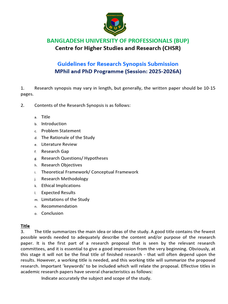 MPhilAndPhDProgram-Guidelines For Research Synopsis Submission-Notice ...