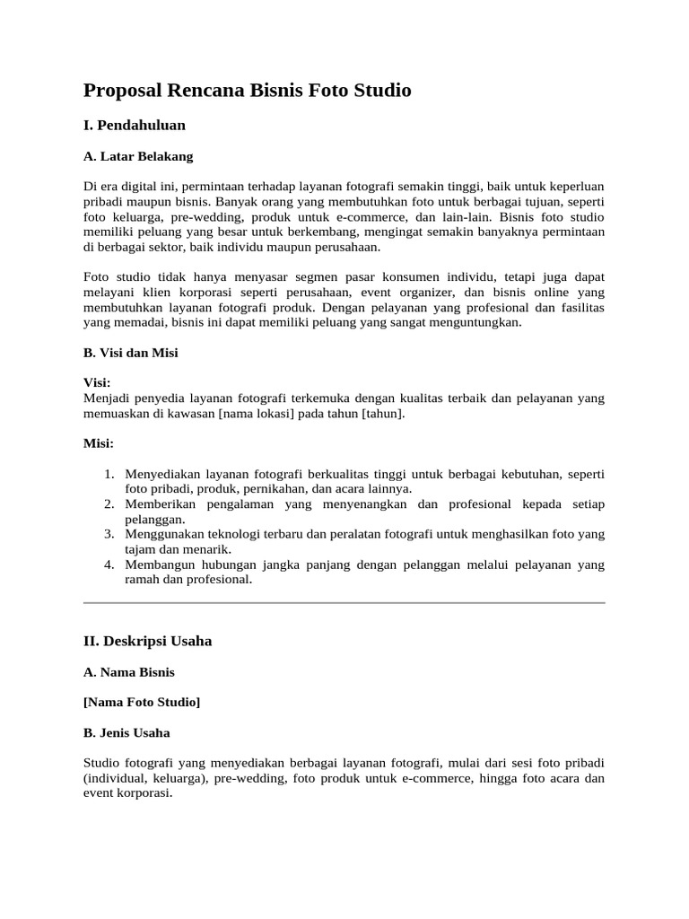 Rencana Bisnis Foto Studio Profesional | PDF