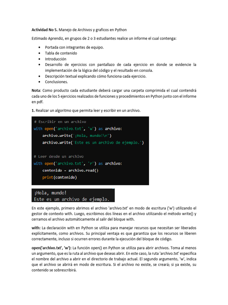 Actividad No 5 Manjeo de Archivos y Graficos en Python | PDF | Archivo ...