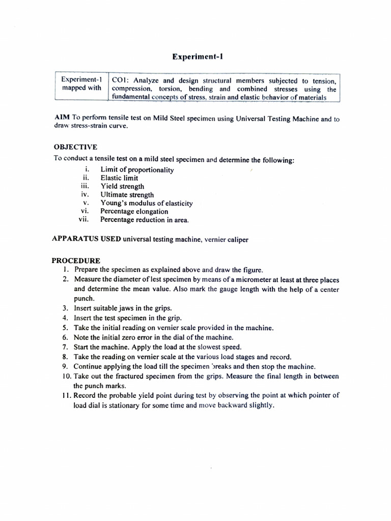 Experiment No. 1 (Strength of Materials) | PDF | Deformation (Engineering) | Yield (Engineering)