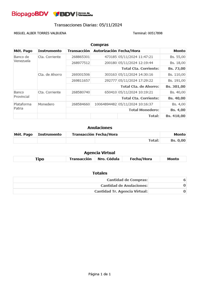 TransaccionesDiarias_20241105 | PDF