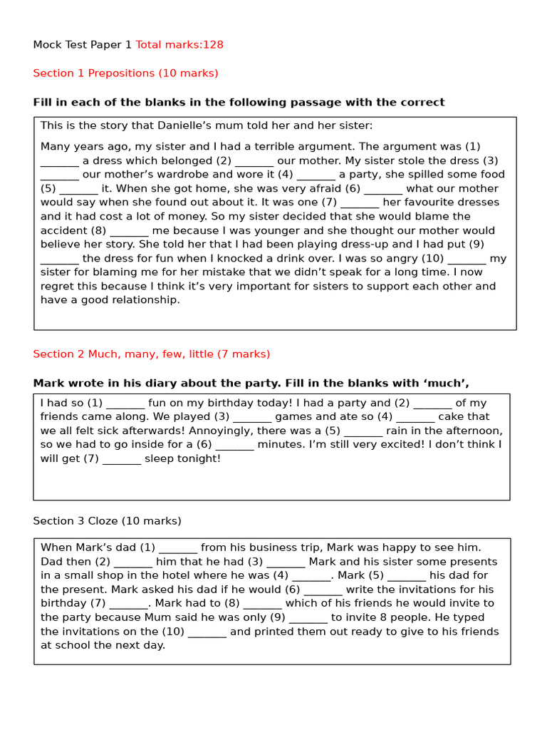Mock Test Paper 1 | PDF | Linguistics | Grammar