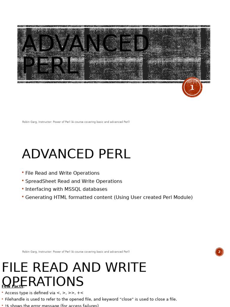 Advanced Perl: File, SQL, HTML Ops | PDF