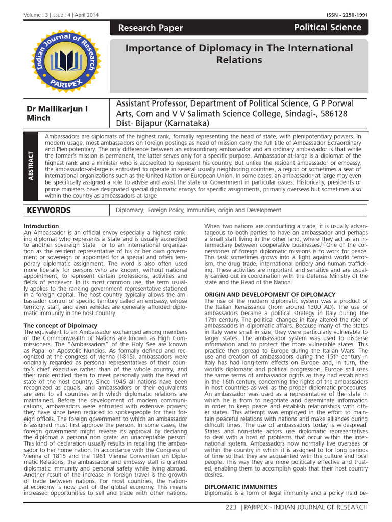 Role of Diplomacy in International Relations | PDF | Ambassador ...