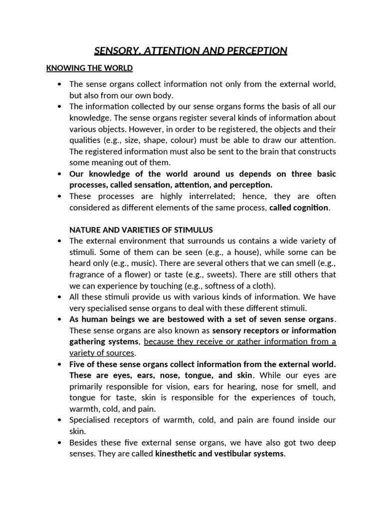chapter 5 (notes) | PDF | Senses | Perception