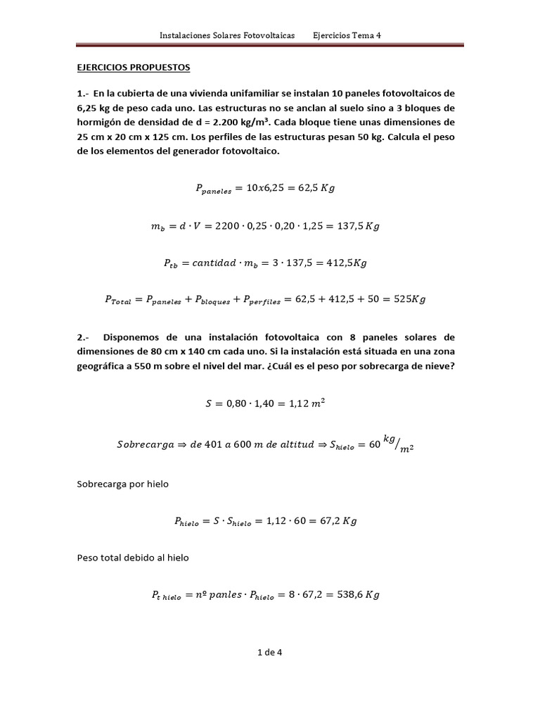 Ejercicios TEMA4 | PDF | Sistema fotovoltaico | Fotovoltaica