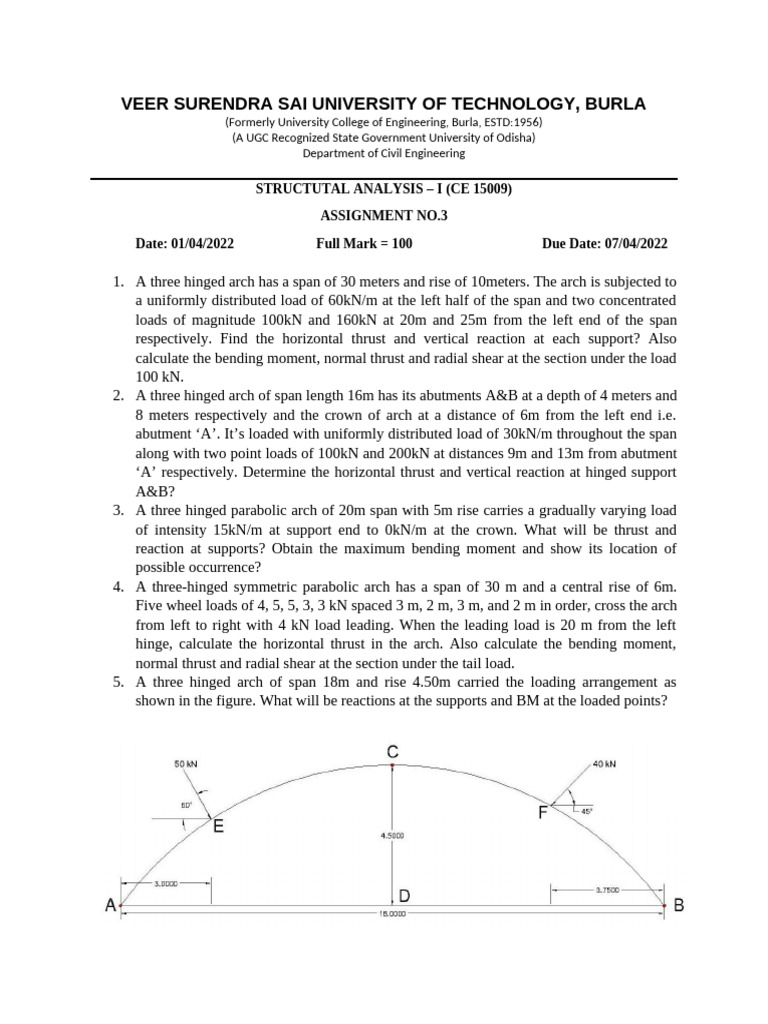 SA1-Assignment 3-Arch-Suspention Bridge | PDF | Bending | Thermal Expansion