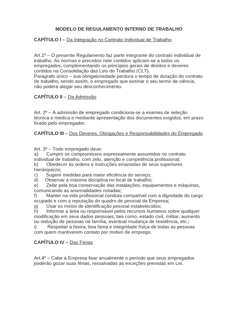 Modelo de Regulamento Interno de Trabalho | PDF | Férias trabalhistas | Business