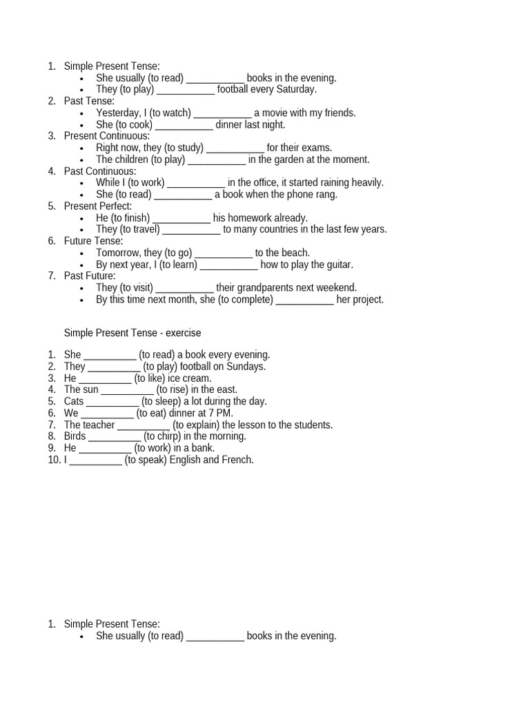 7 Tenses Group Exercises | PDF | Perfect (Grammar) | Grammatical Tense