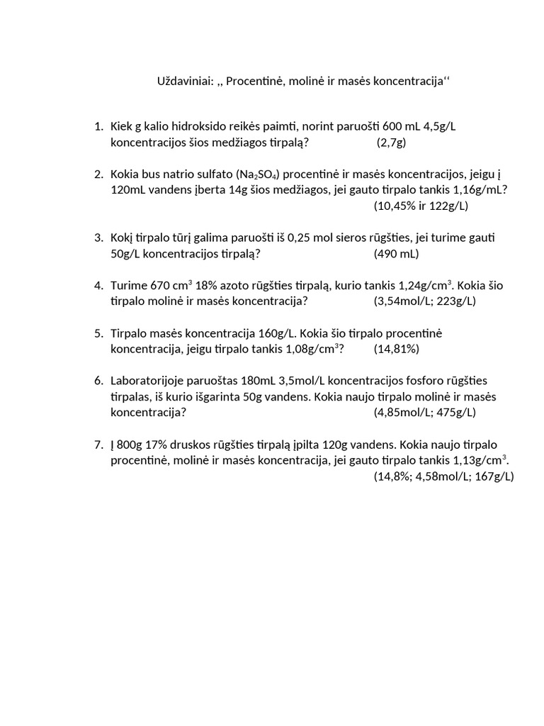 Uždaviniai ,, Masės Koncentracija'' | PDF