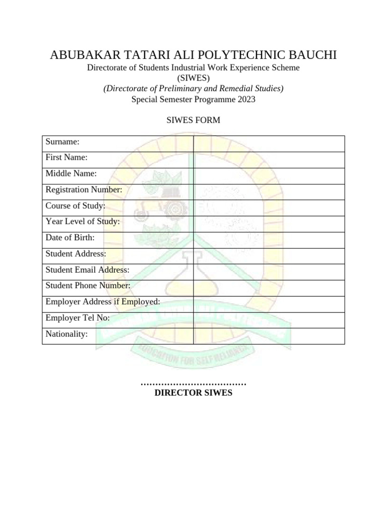 SIWES Form for Special Semester 2023 | PDF