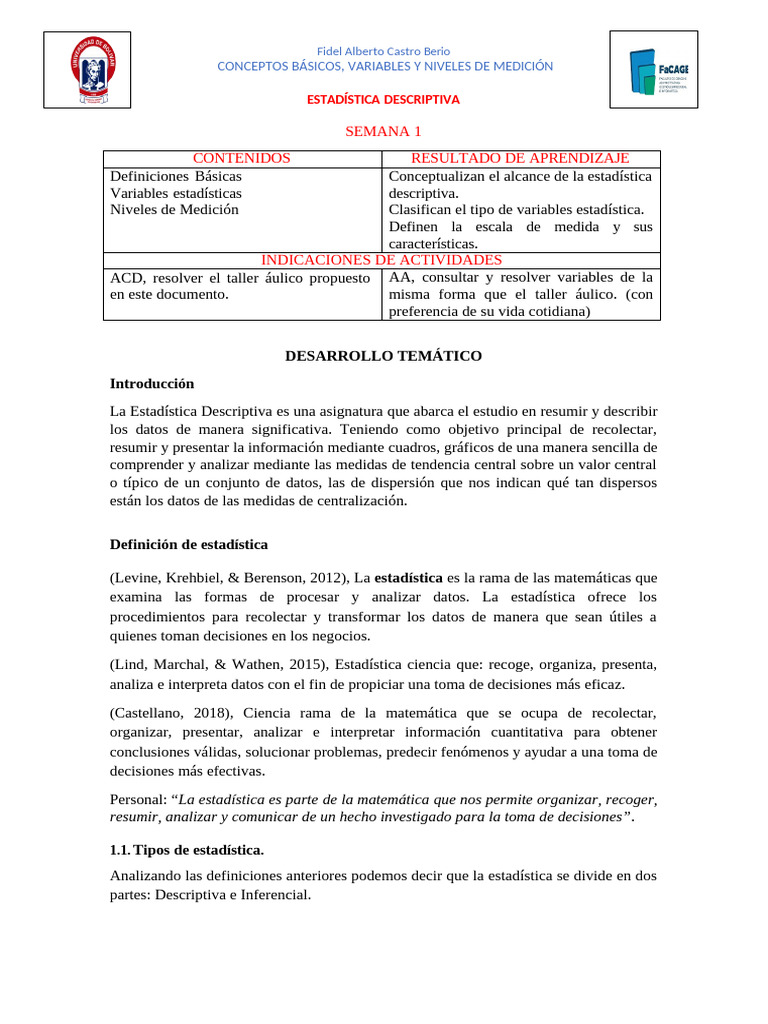 Conceptos Básicos y Niveles de Medición | PDF | Estadísticas | Nivel de medida