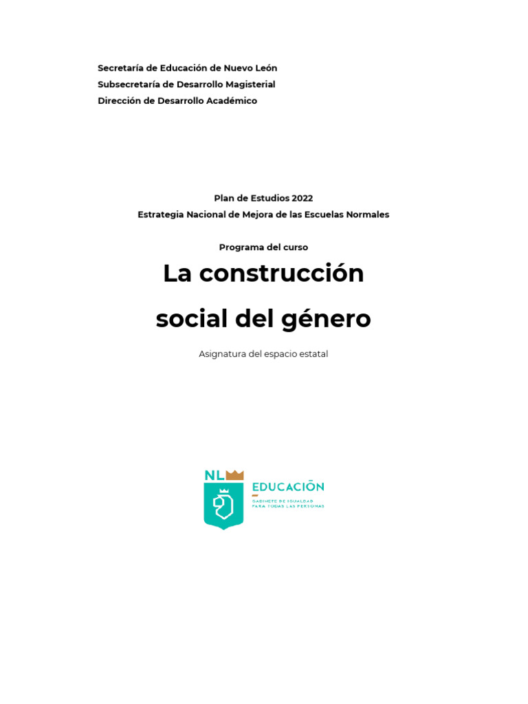 3° La Construcción Social Del Género | PDF | Plan de estudios | Aprendizaje