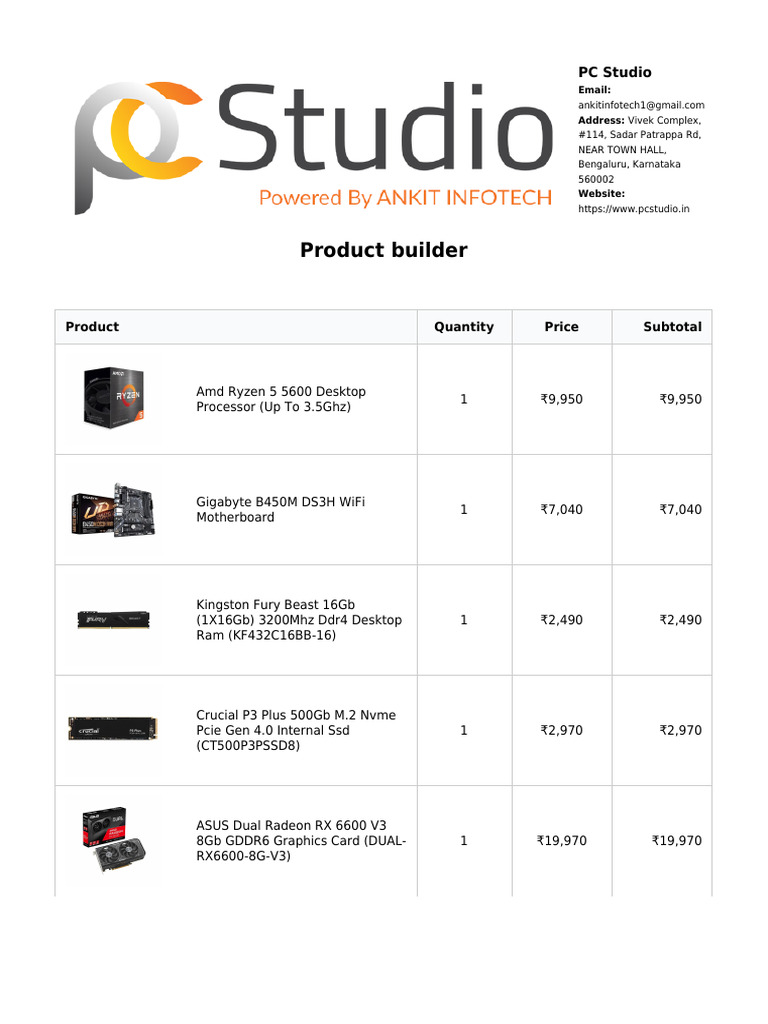 Custom PC Build Pricing in Bengaluru | PDF