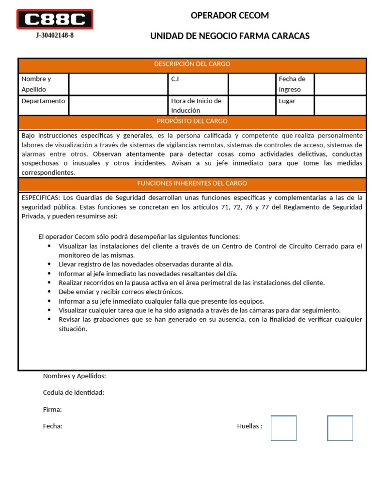 1 Descripcion de Cargo CECOM | PDF