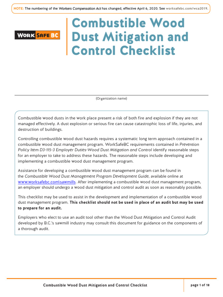 Wood Dust Control Checklist-PDF-En | PDF | Combustion | Risk Assessment