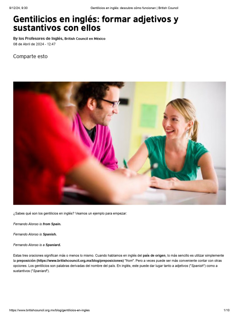 Gentilicios en inglés: uso y formación | PDF | Sistema internacional de ...
