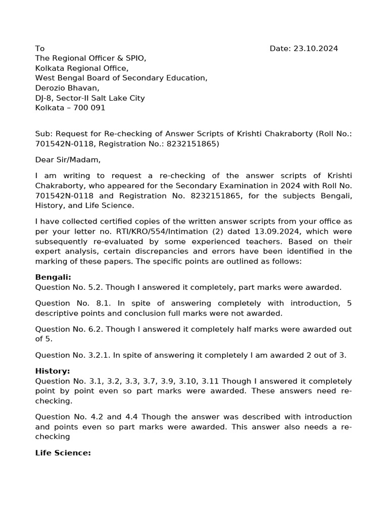 Re-Checking of Scripts For Matriculation Examination | PDF