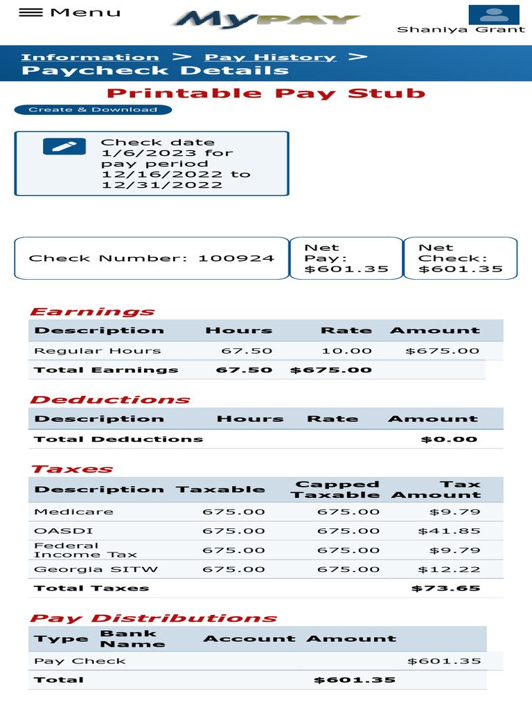 MyPay - Paycheck Details | PDF