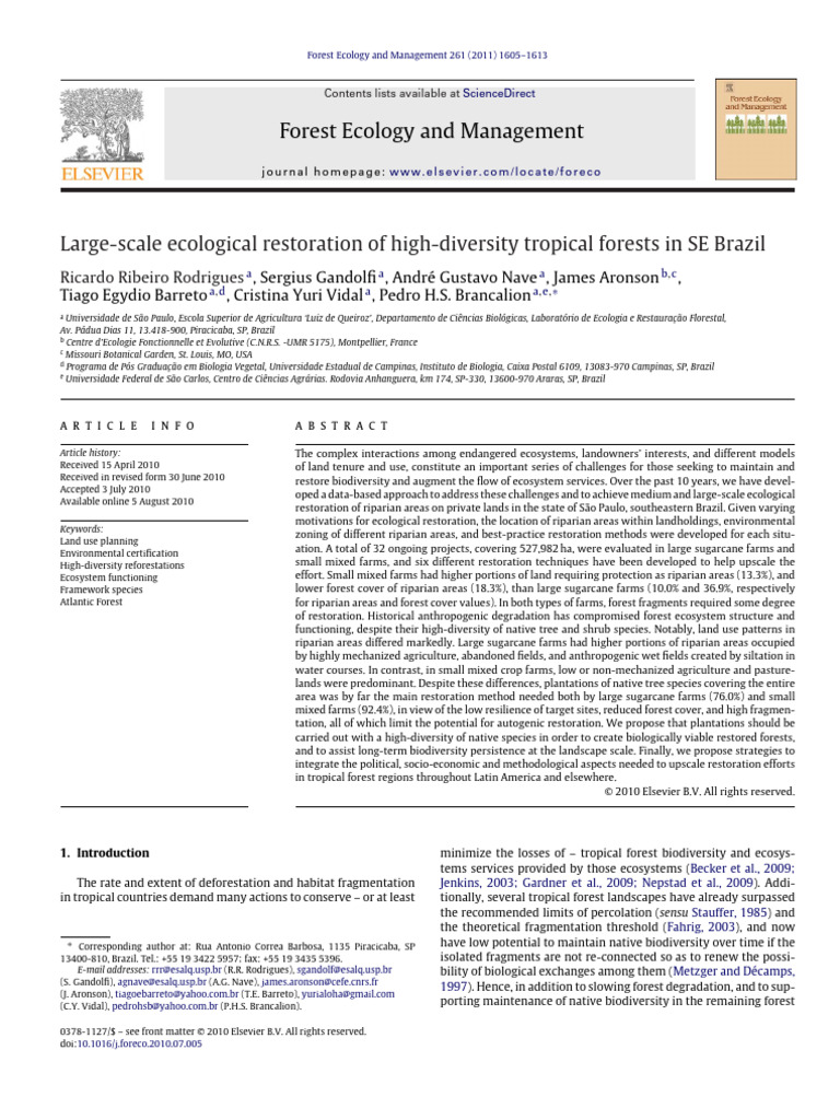 Large-Scale Ecological Restoration of High-Diversity Tropical Forests ...