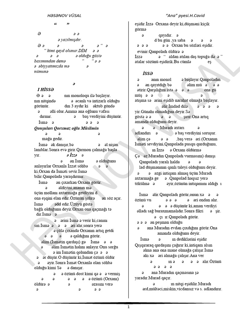 Ana pyesi.H.Cavid - Təhlil | PDF