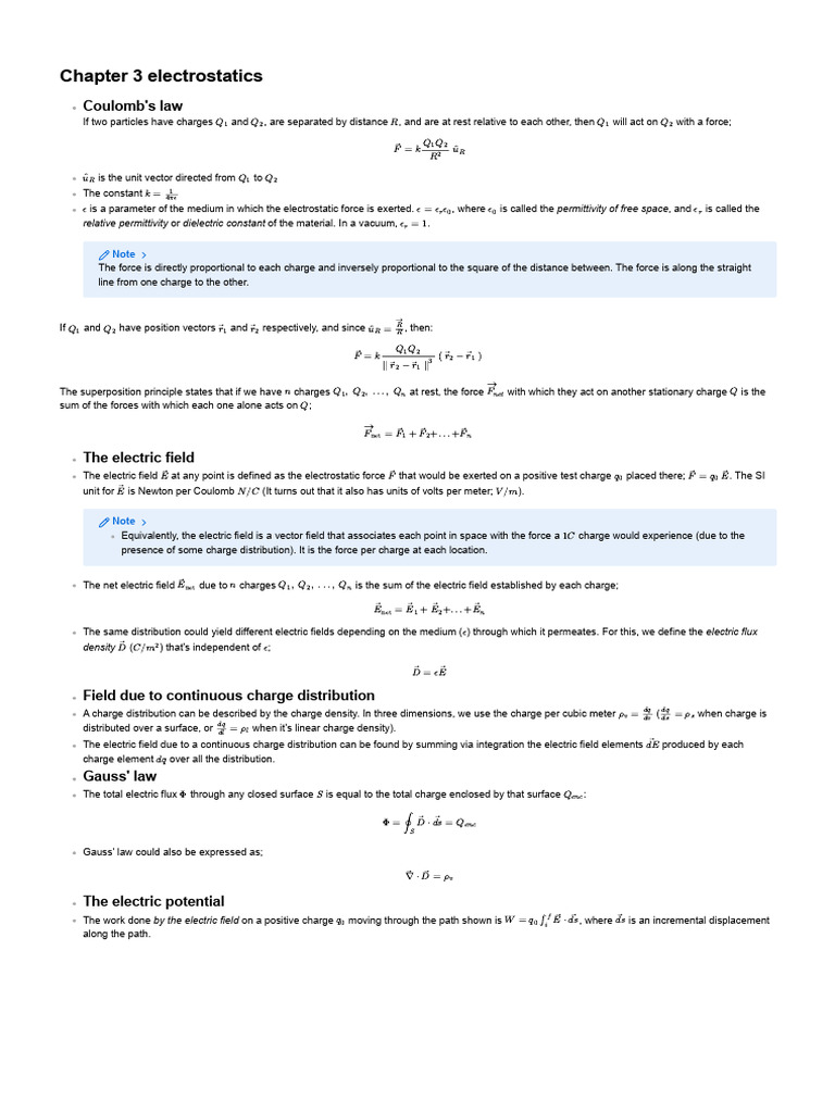 Chapter 3 Electrostatics | PDF | Electric Field | Force