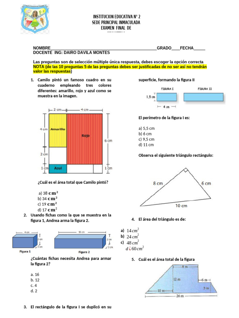 Examen Final de Geometría 2° Grado | PDF