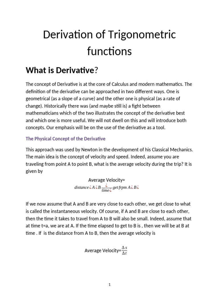 Derivation of Trigonometric functuions | PDF | Trigonometric Functions ...