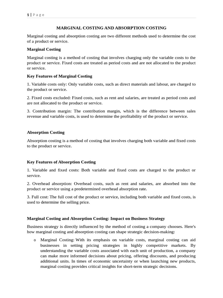 Marginal Costing and Absorption Costing Note 02122024 | PDF | Cost ...