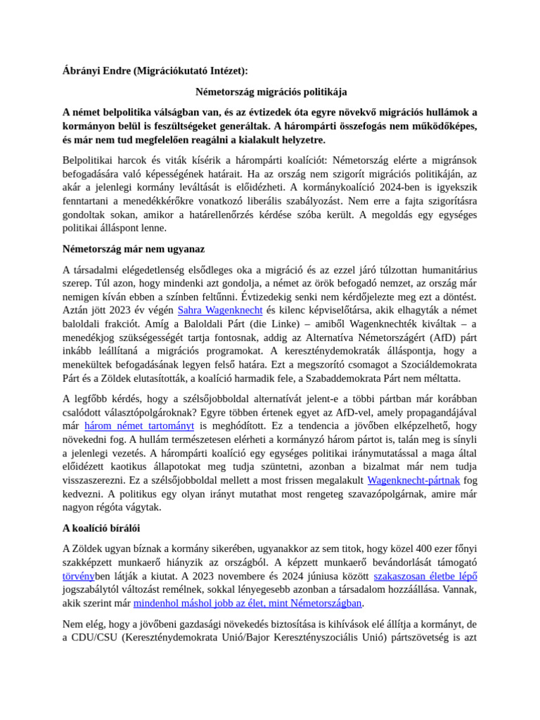 Corvinák - Németország Migrációs Politikája | PDF