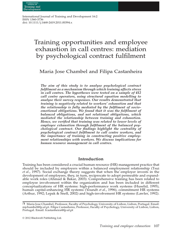 Training Opportunities and Employee Exhaustion - Mediation of Psy ...