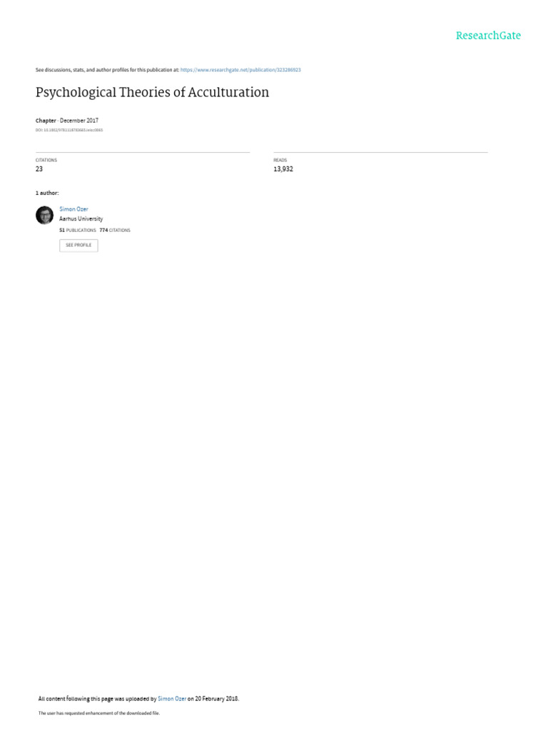 Psychological Theories of Acculturation | PDF | Identity (Social ...