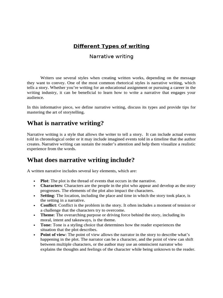 Different Types of Writing | PDF | Narrative | Narration