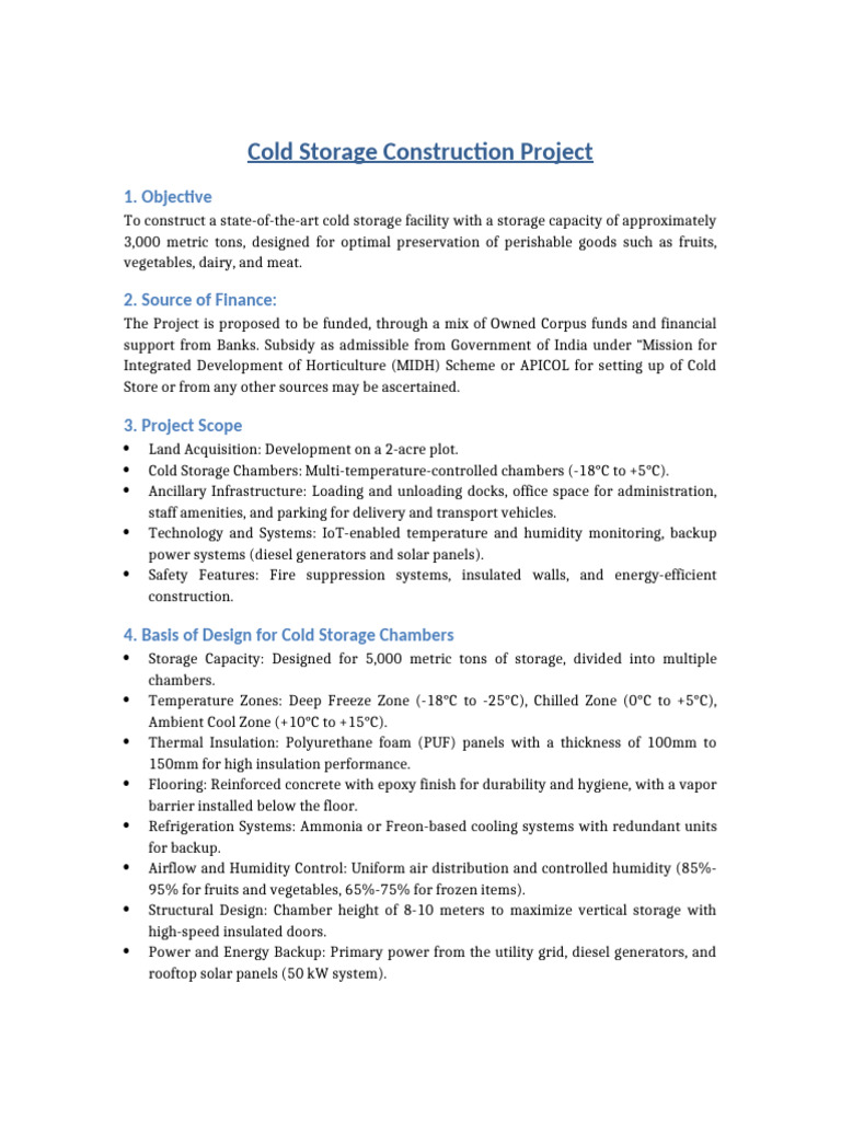 Cold Storage Facility Construction Plan | PDF | Refrigeration ...