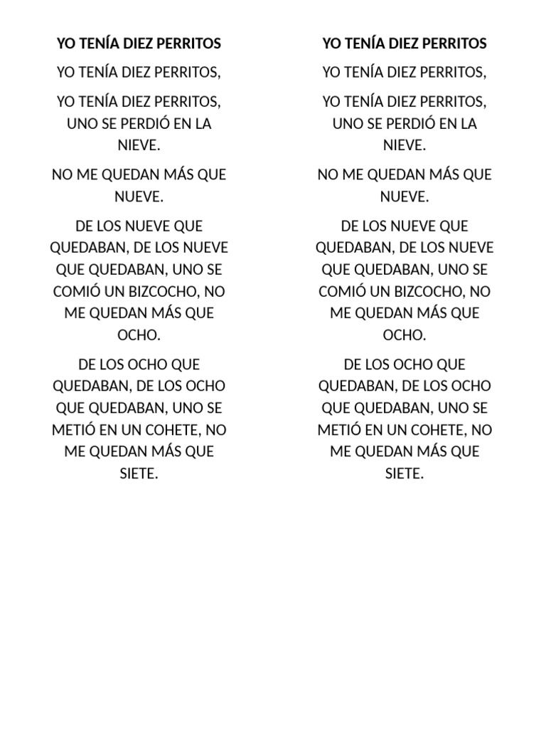 Yo Tenía Diez Perritos | PDF