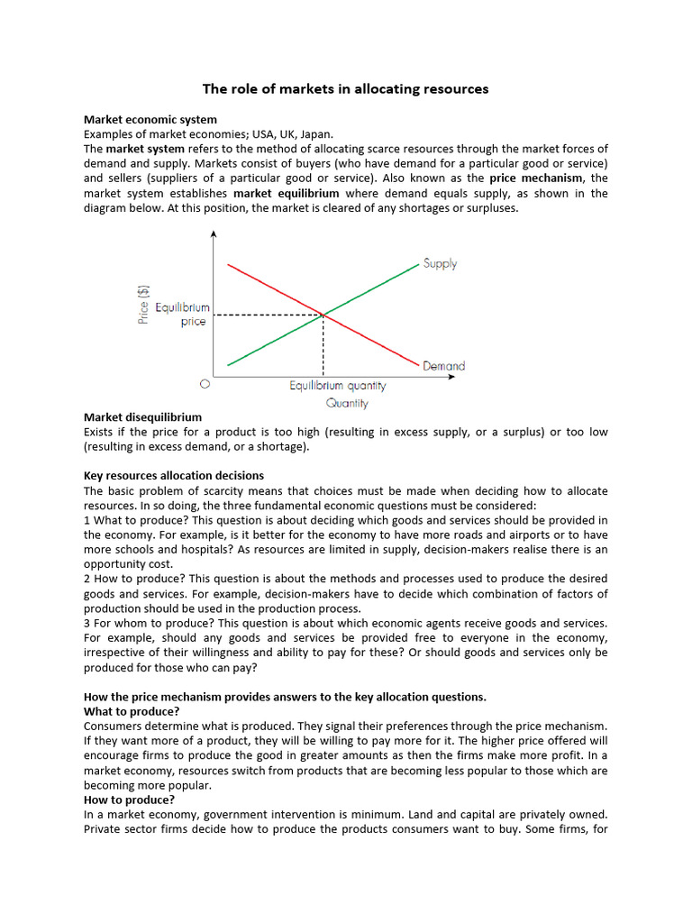 The Role of Markets in Allocating Resources | PDF | Market (Economics ...