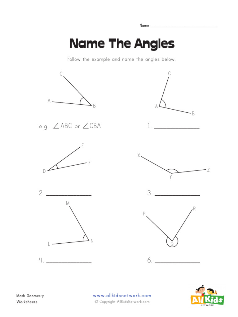 Name The Angles Worksheet | PDF
