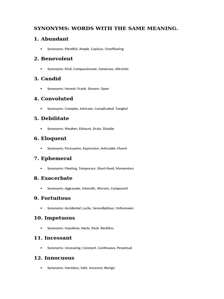 Synonyms and Exercises Workbook | PDF
