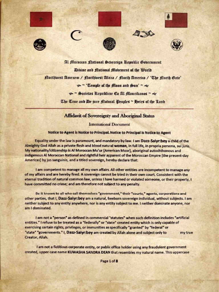 Dazz Saiyr Bey Affidavit of Sovereignty and Aboriginal Status | PDF ...