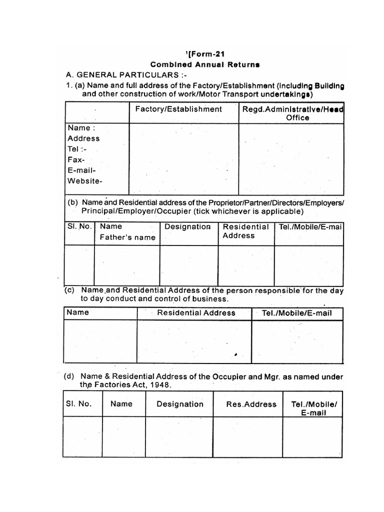 Combined Anual Return Form No-21 BOC | PDF