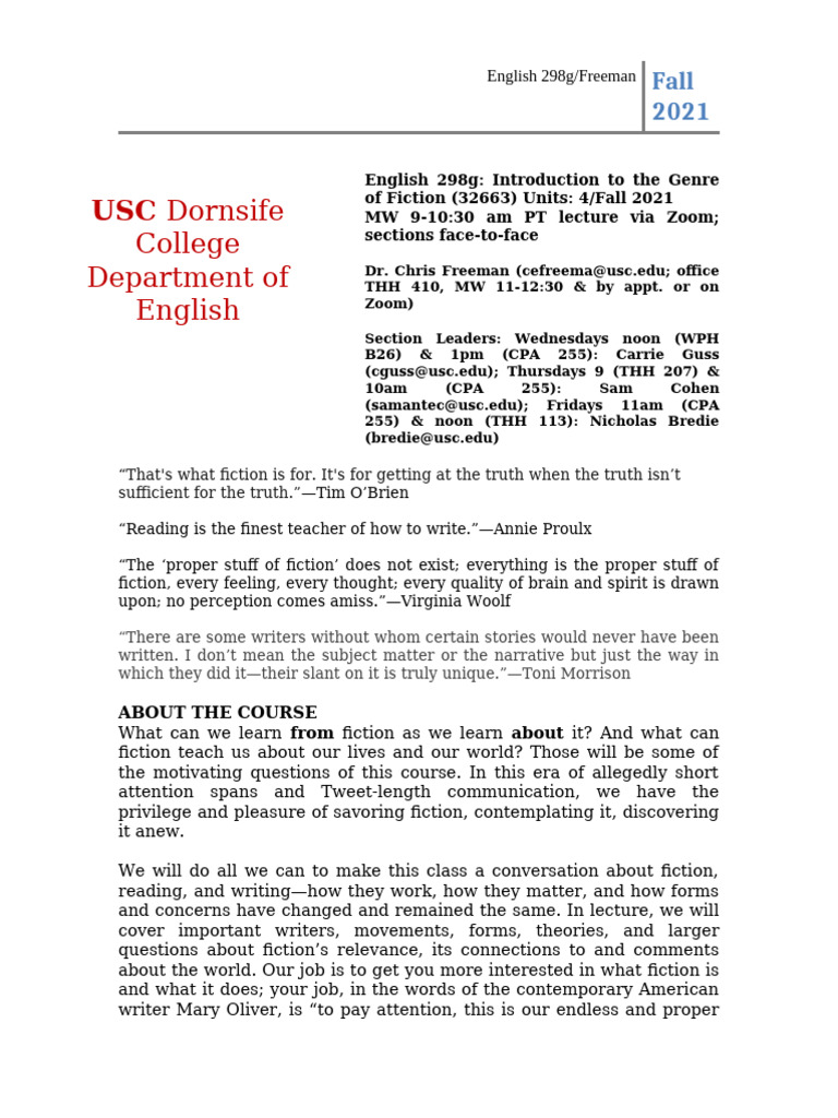 Fiction Genre Course Overview 2021 | PDF