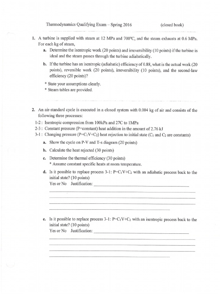 Sample Questions Thermodynamics FA 15 | PDF