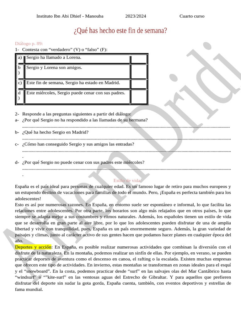 Actividades y estilo de vida en España | PDF