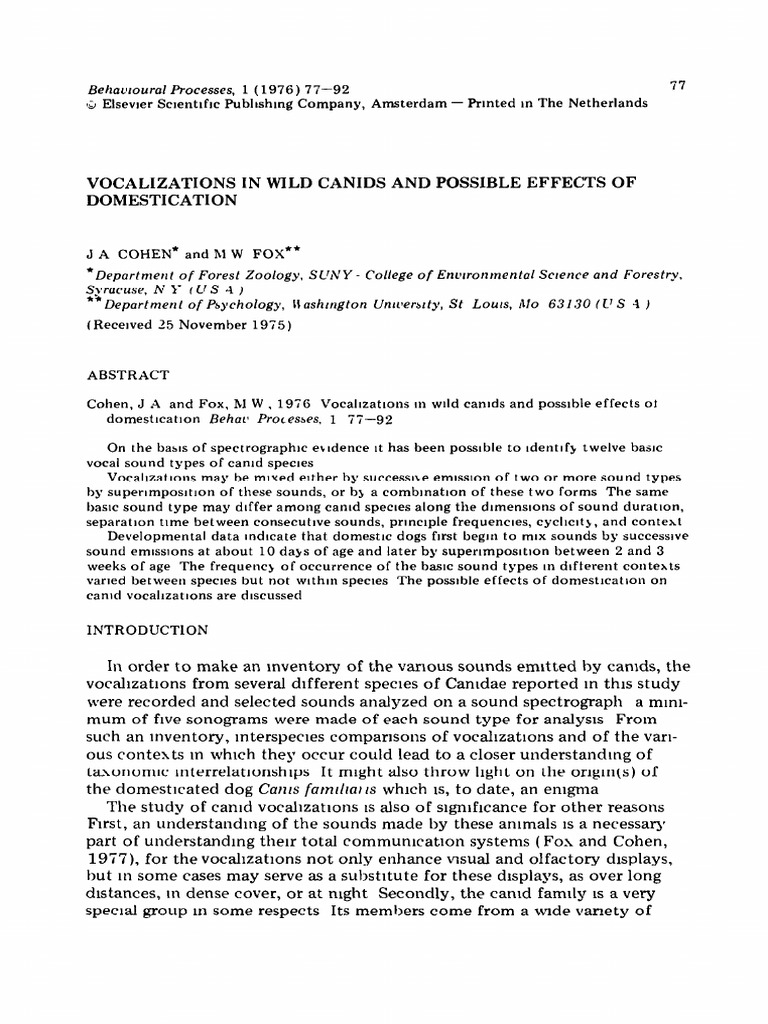 Vocalizations of Wild Canids Study | PDF | Dogs | Zoology