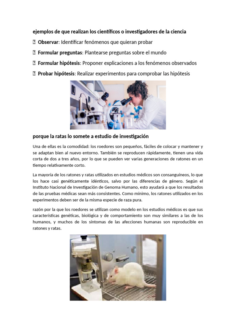 Ejemplos de Que Realizan Los Científicos o Investigadores de La Ciencia ...