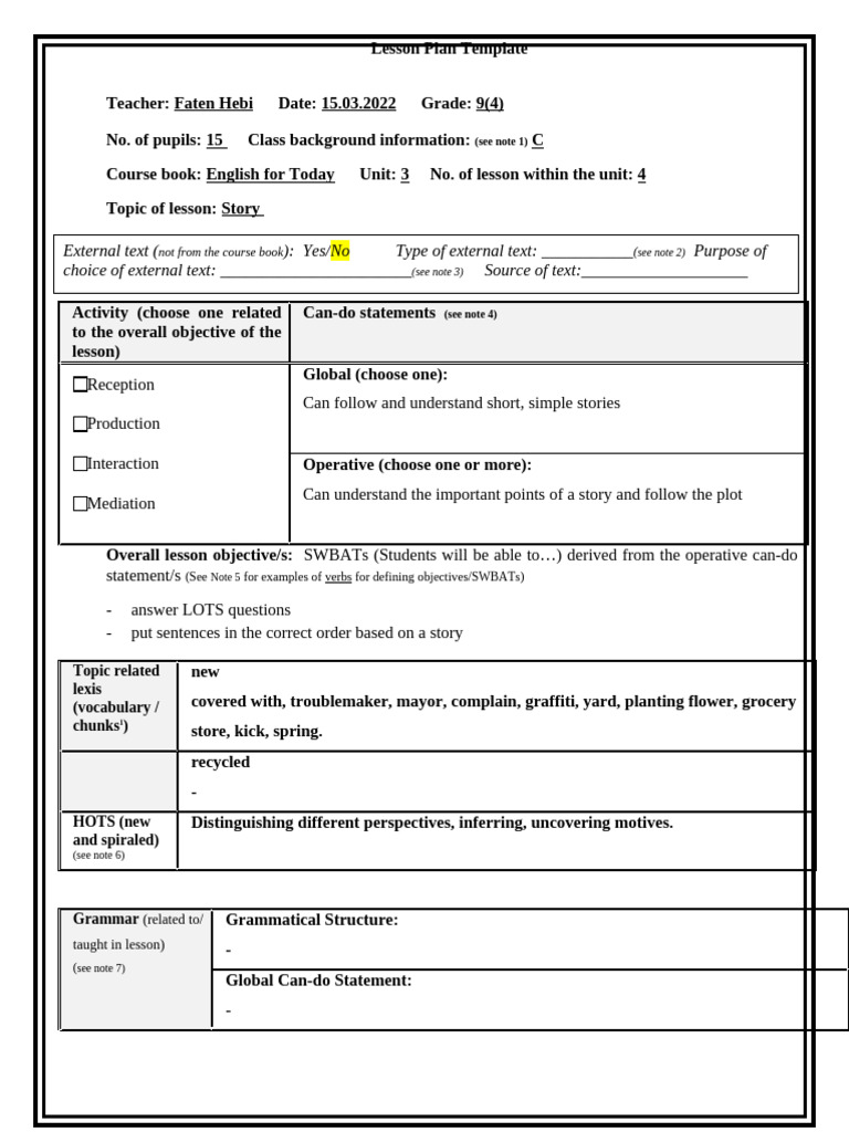 Lesson Plan Template 15.3 | PDF | Lesson Plan | Linguistics