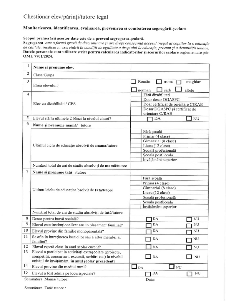 Chestionar Segregare | PDF