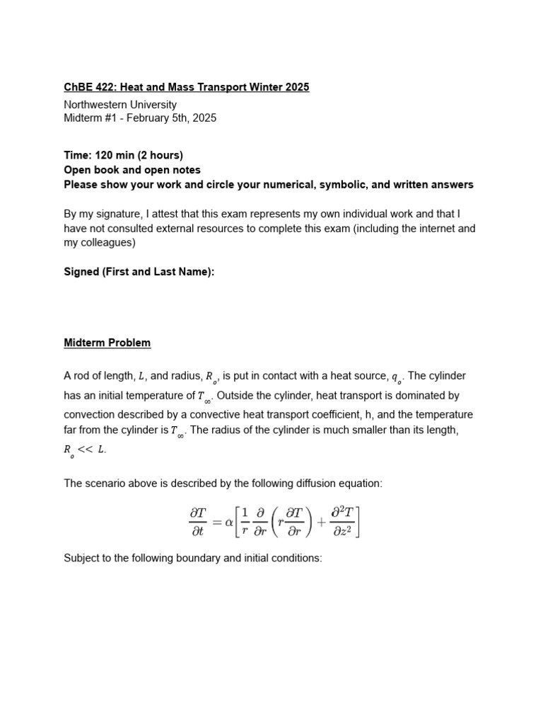 ChBE422 Midterm1 2025 | PDF